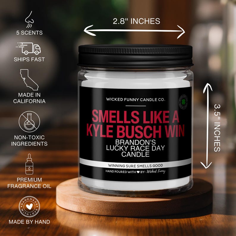 Personalized Kyle Busch NASCAR Gift Smells Like A Kyle Busch Win Candle ...