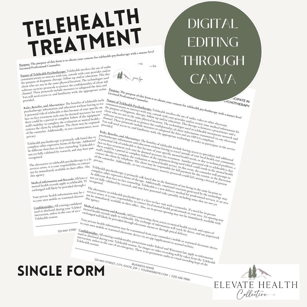 Private Practice Forms: Mental Health Telehealth Consent Form - Etsy