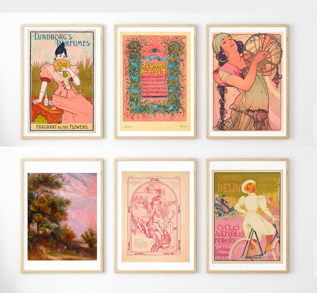 Indie Vibes: Vintage Wall Art Prints Pink Boho Decor for - Etsy