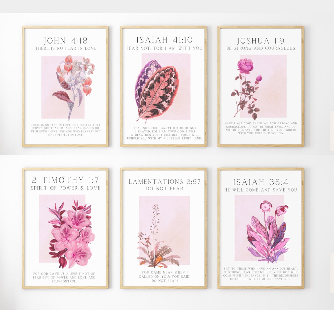Faithful Blooms Pink Floral Modern Christian Art Prints Set of 6 ...
