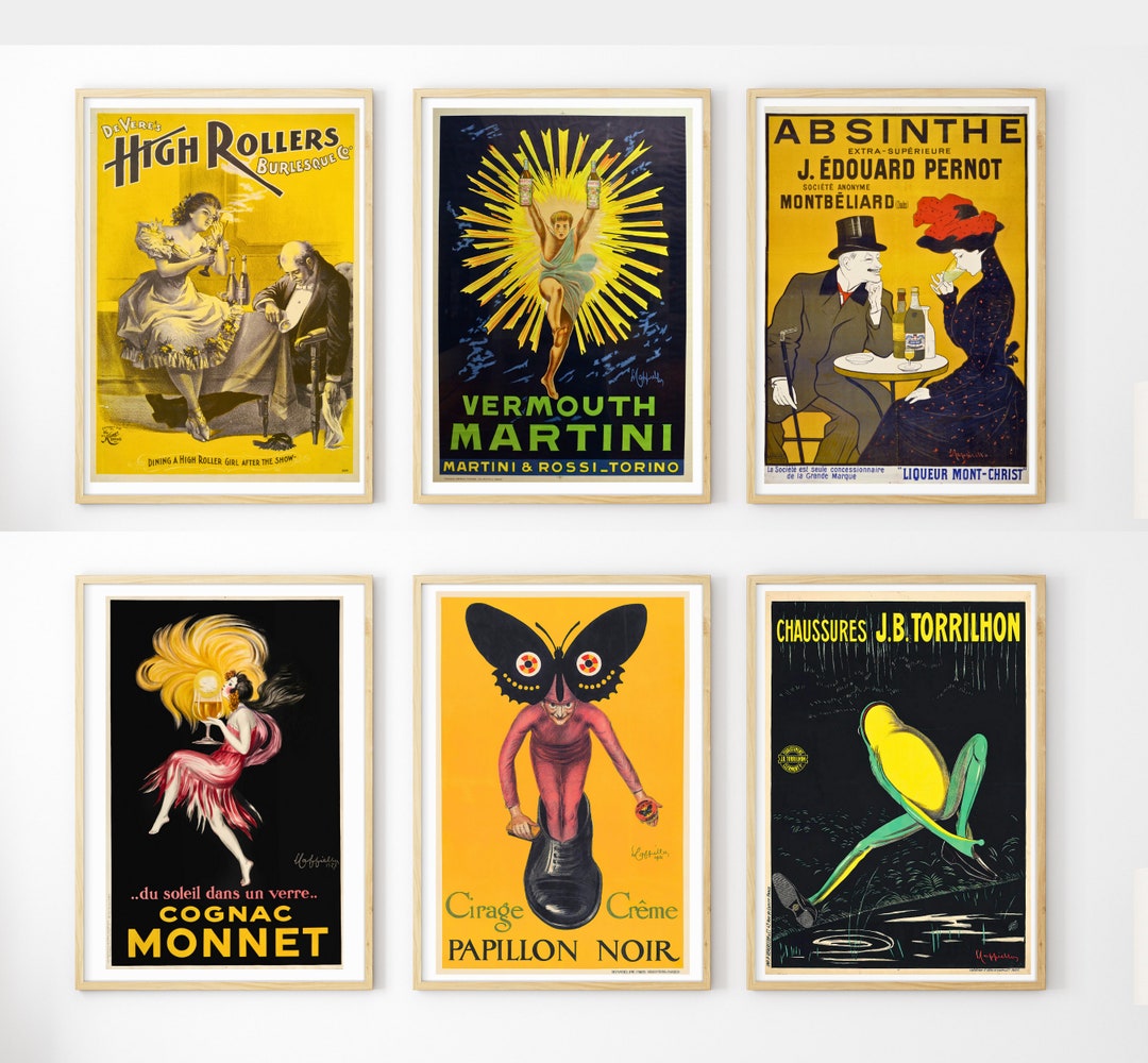 Vintage Bar Poster Art Set: Martini, Absinthe, Cognac (digital Download ...