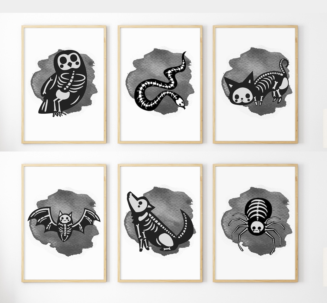 Cute Skeleton Poster Prints Digital Download Halloween Decor Spooky ...