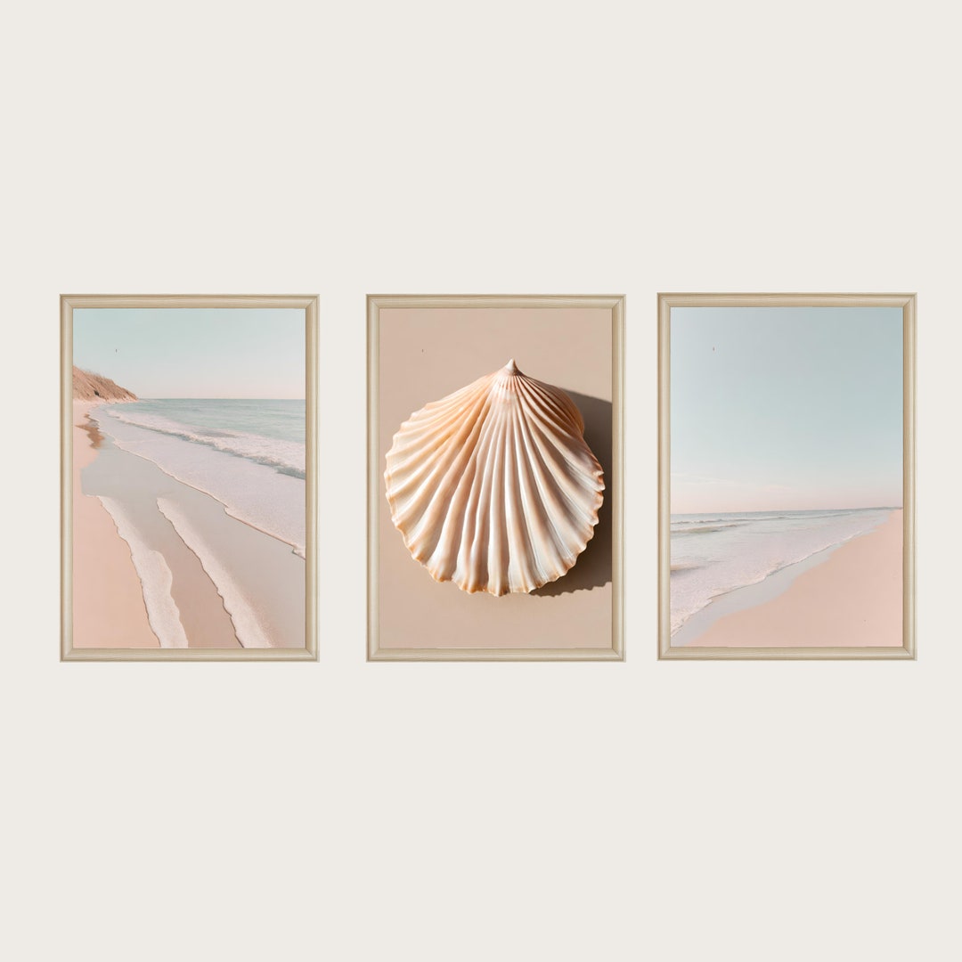 Pastel Beach Print Set of 3 Posters Seashell Pastel Photo Conch Shell ...