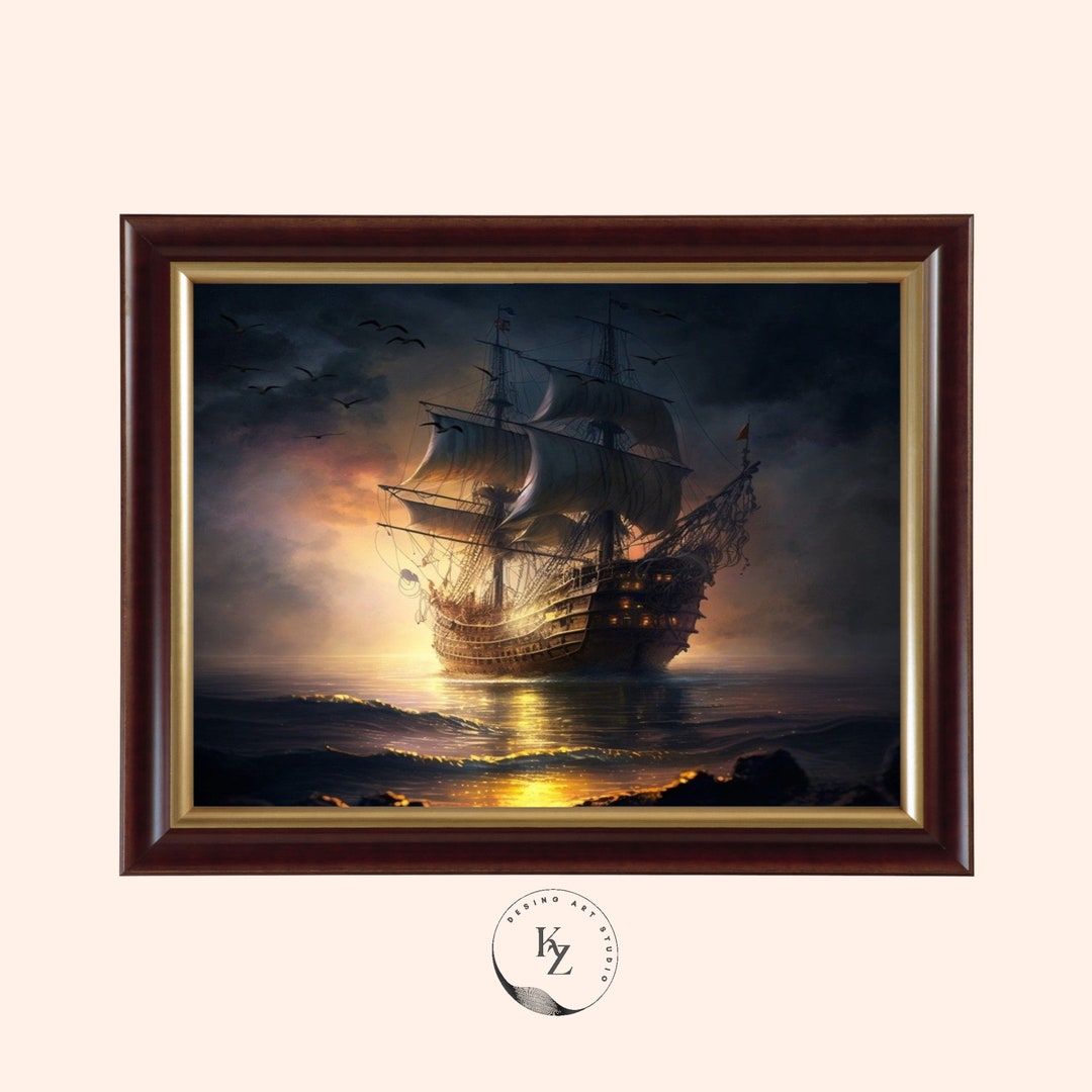 Pirate Ship, Warships Wall Art, Pirate Ship Print, Golden Hour ...