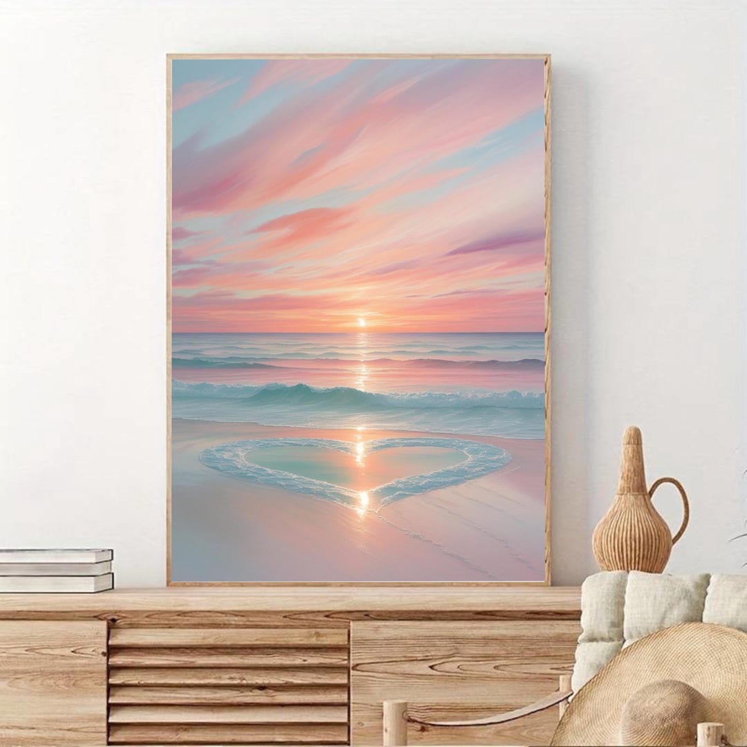 Pastel Beach Sunset Print: Coastal Seascape Wall Decor (digital ...