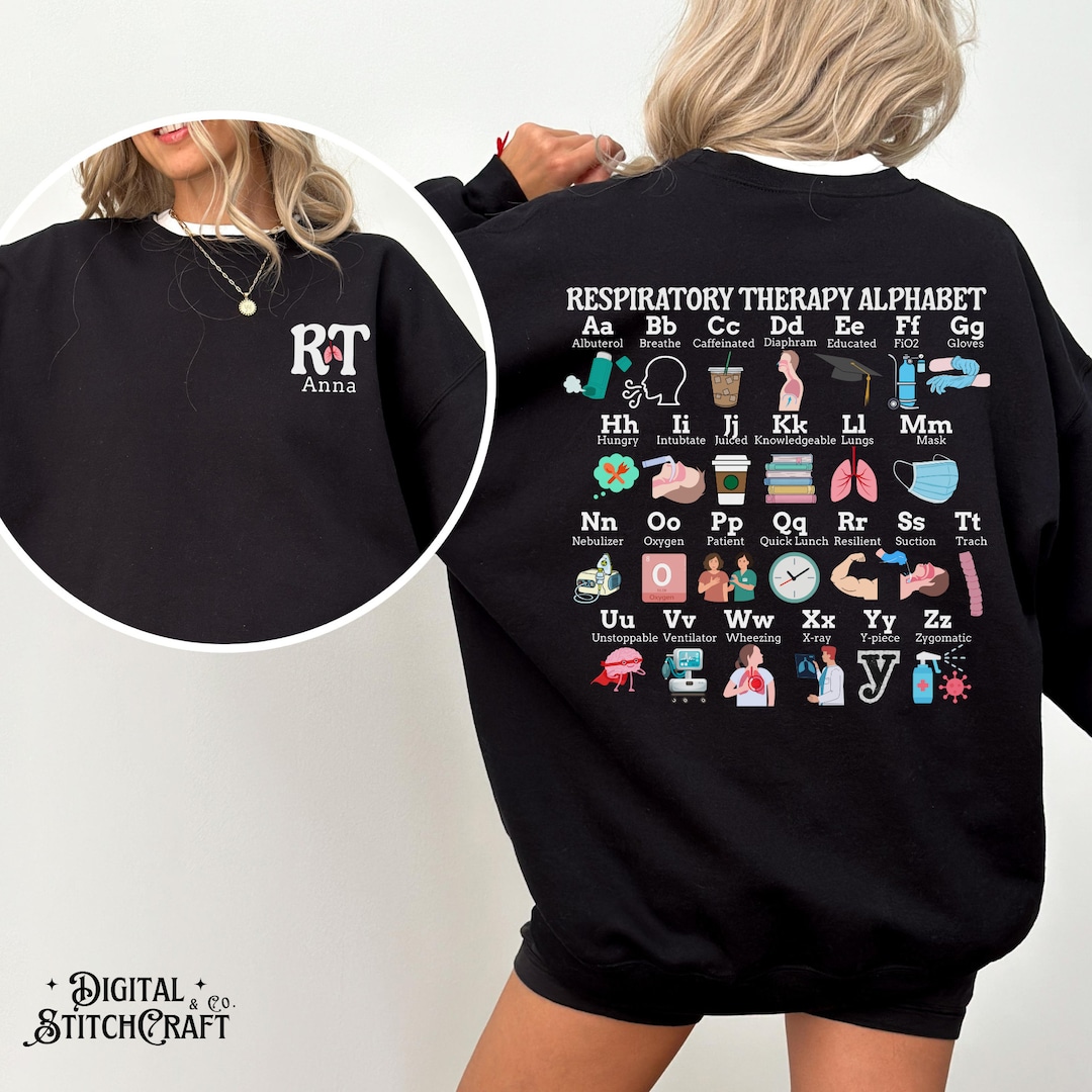 Personalized Respiratory Therapist Sweatshirt Alphabet, Customized Lung ...