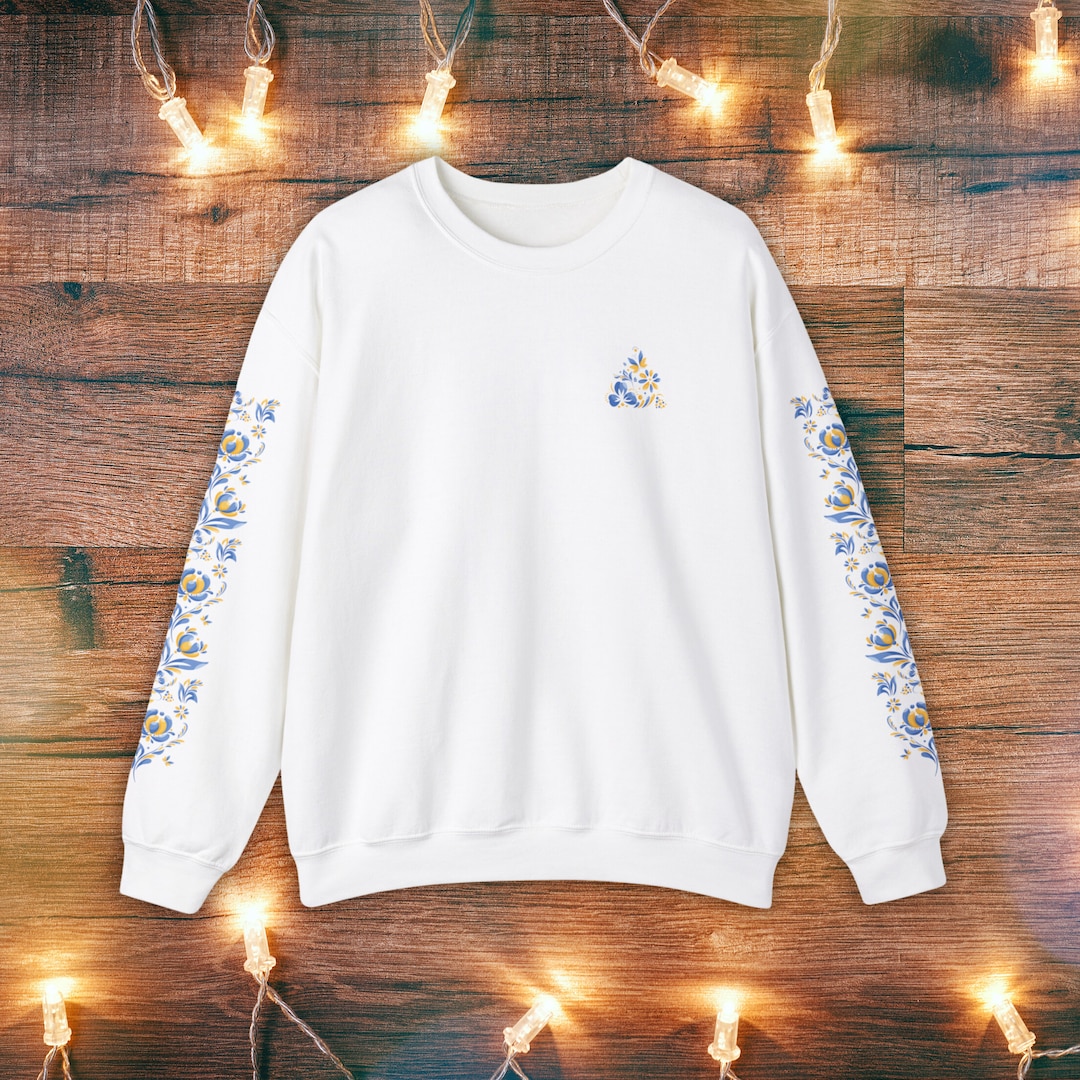 Ukraine Crewneck Sweatshirt, Petrykivka Ornament, Sleeves Print ...