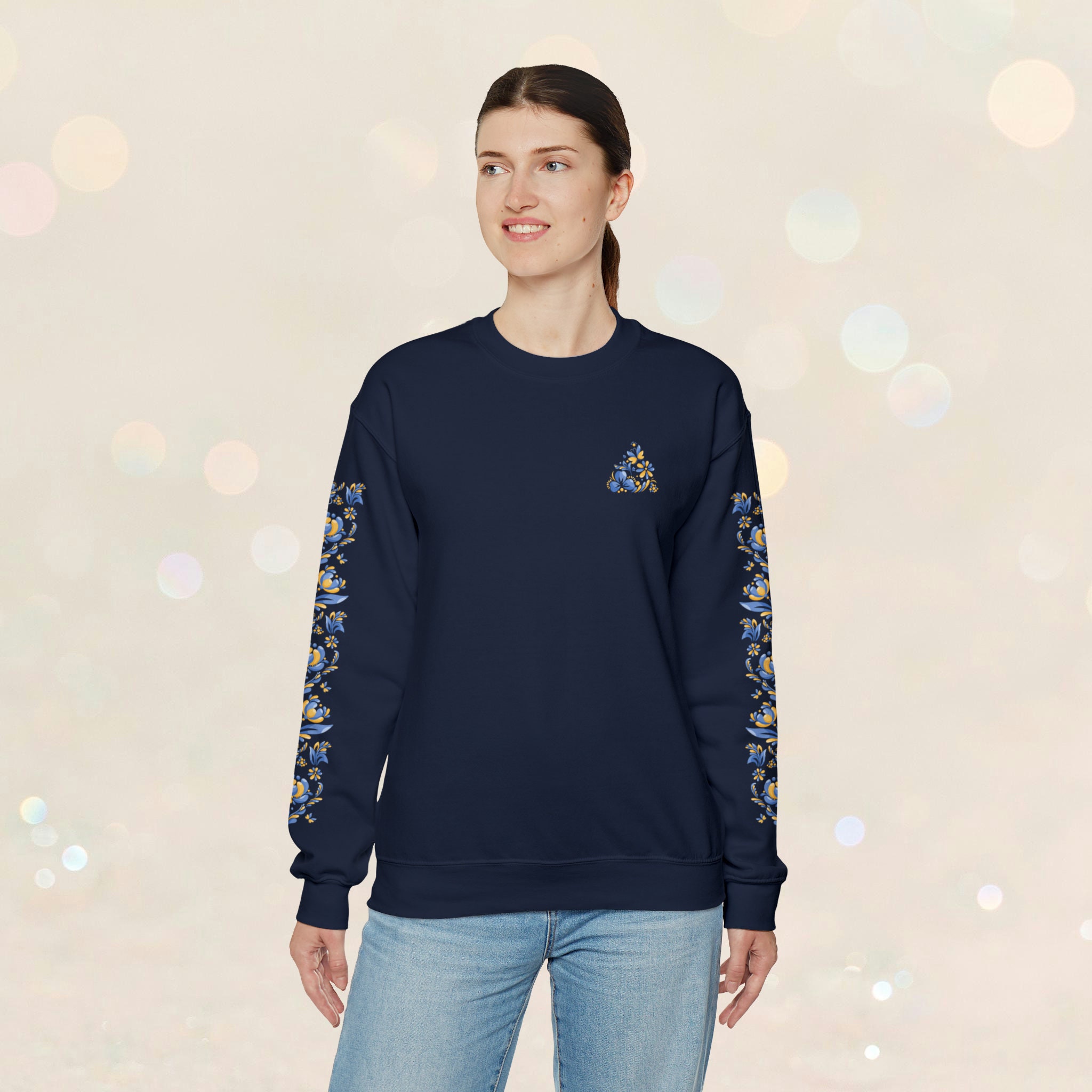 Ukraine Crewneck Sweatshirt, Petrykivka Ornament, Sleeves Print ...