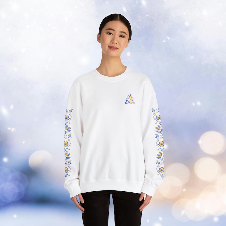Ukraine Crewneck Sweatshirt, Petrykivka Ornament, Sleeves Print ...