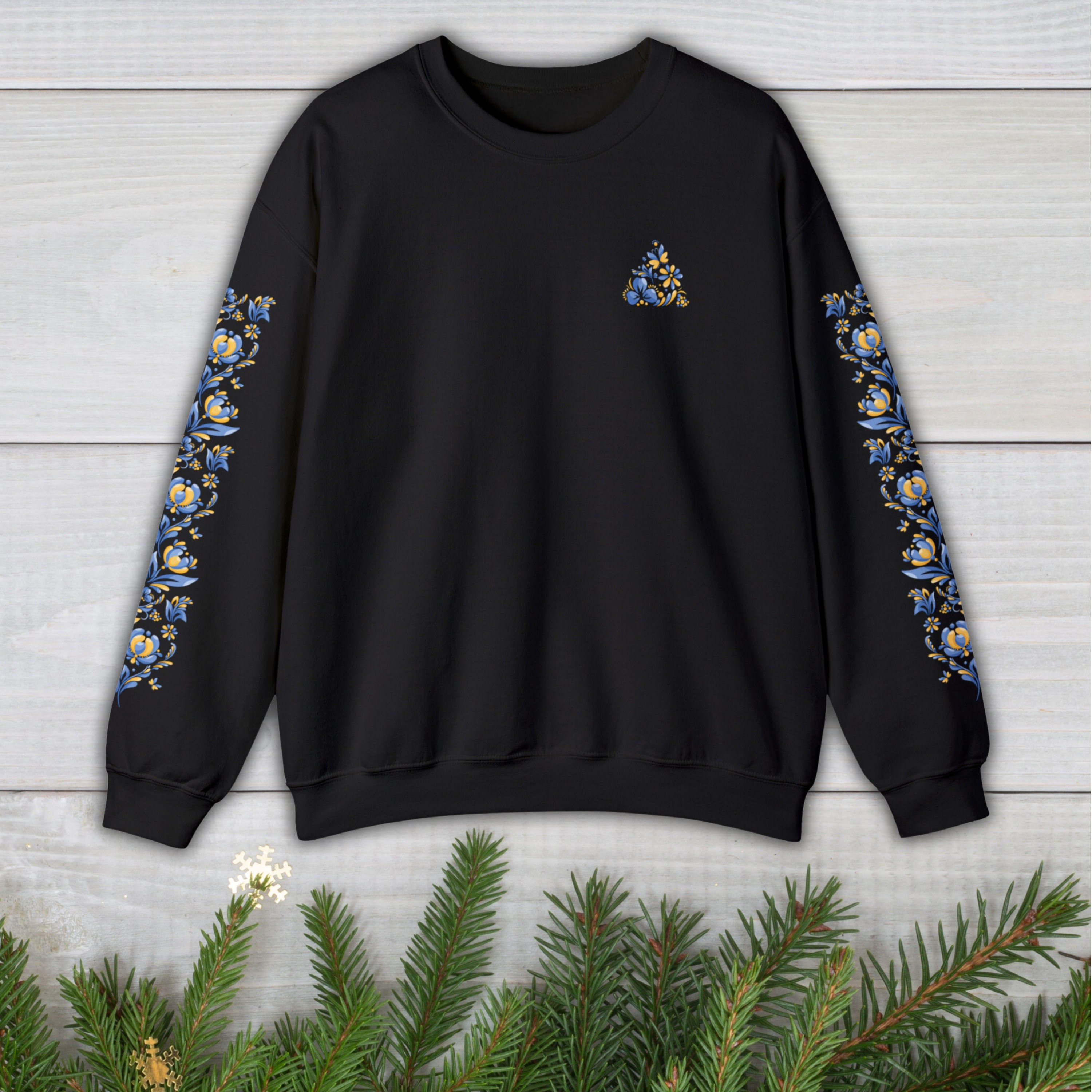 Ukraine Crewneck Sweatshirt, Petrykivka Ornament, Sleeves Print ...