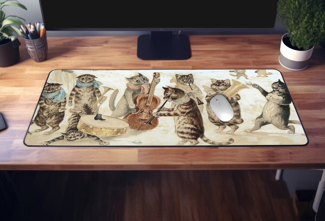 Cat Desk Mat, Large Beige Deskmat, Playful Cute Office, Playful ...