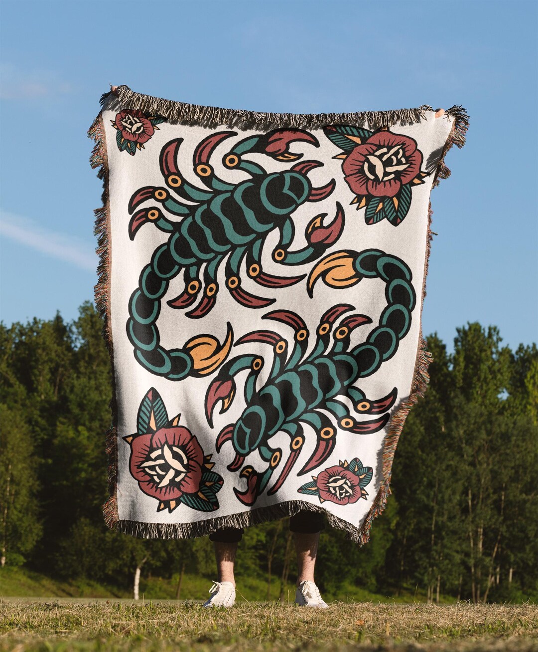 Scorpion Blanket Tattoo Aesthetic Woven Throw Blanket Couch Roses Decor ...