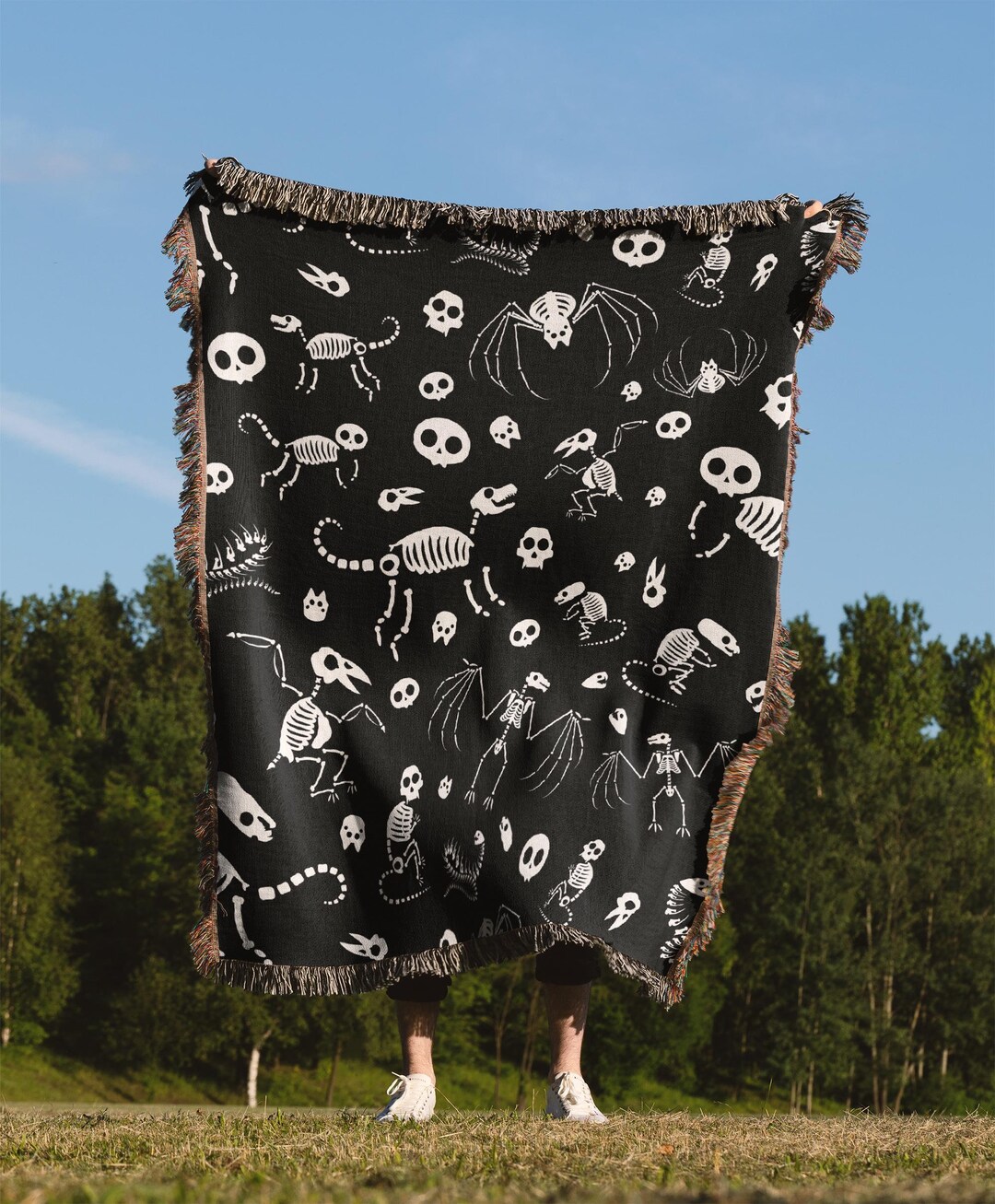 Skeleton Woven Blanket, Cute Halloween Blanket, Couch Throw, Wall ...
