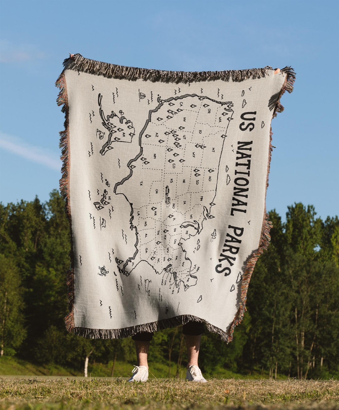 National Parks Map Outdoor Lover Gift Woven Blankets Couch Blanket ...