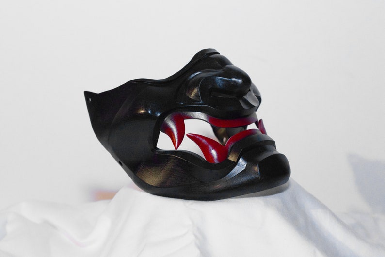 Japanese Oni Style Half Mask With Black and Red Fangs - Perfect for ...