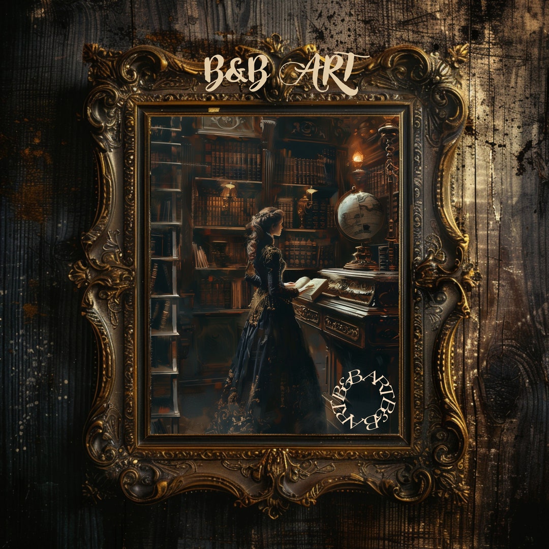 PRINTABLE Vintage Victorian Era Library Scene Poster Gothic Academic ...