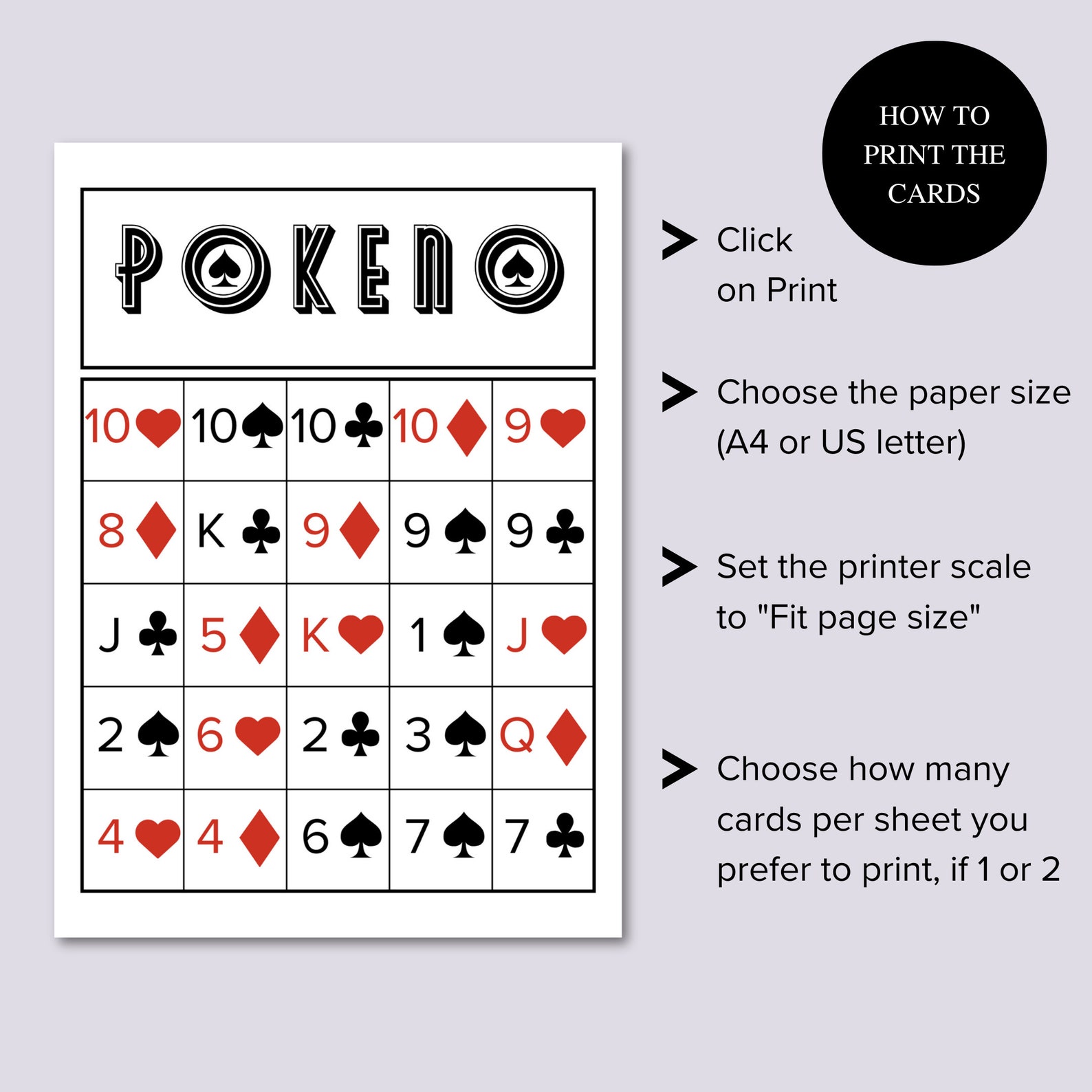 Printable Poker Keno Cards, PO-KE-NO Cards, Printable Pokeno Cards ...