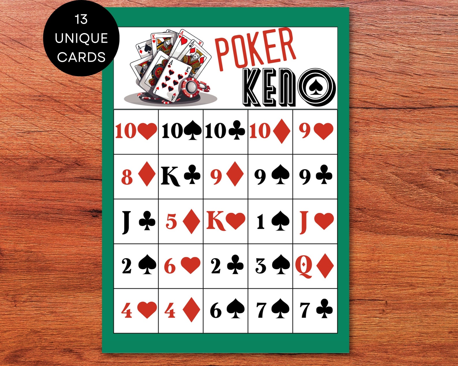 Printable Poker Keno Cards, PO-KE-NO Cards, Printable Pokeno Cards ...