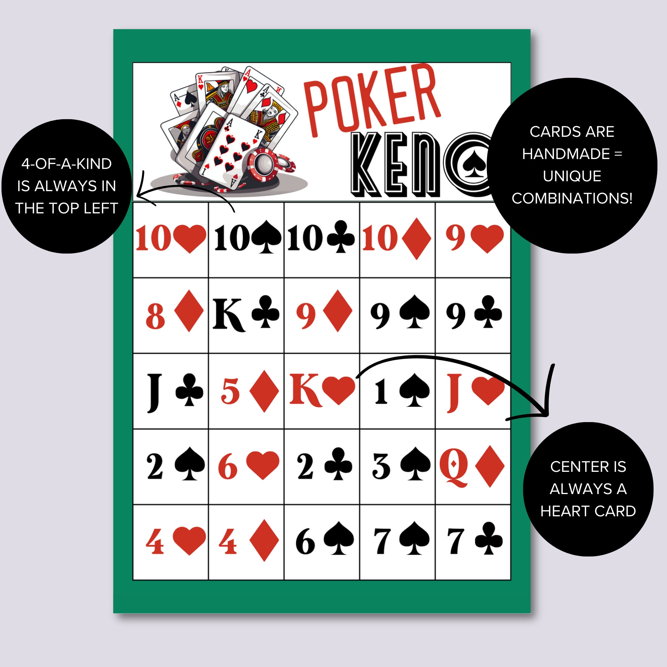 Printable Poker Keno Cards, PO-KE-NO Cards, Printable Pokeno Cards ...