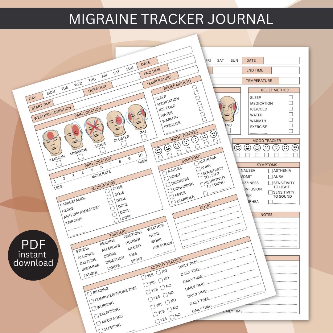 Migraine Tracker, Headache Tracker, Chronic Migraine, Headache Log ...