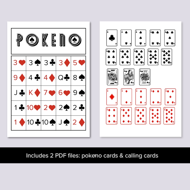 Printable Poker Keno Cards, PO-KE-NO Cards, Printable Pokeno Cards ...