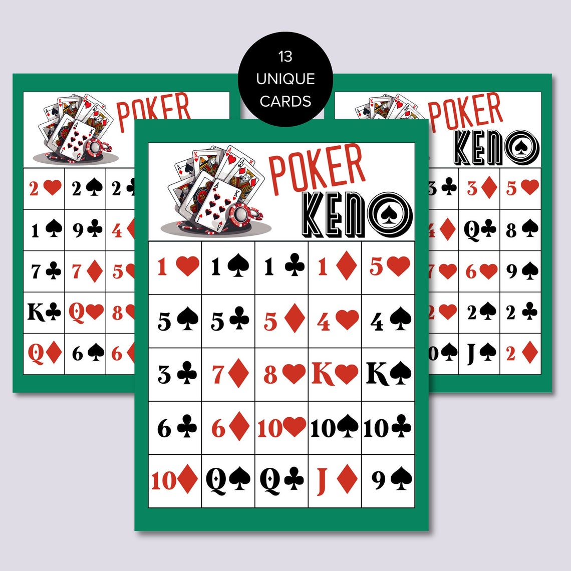 Printable Poker Keno Cards, PO-KE-NO Cards, Printable Pokeno Cards ...