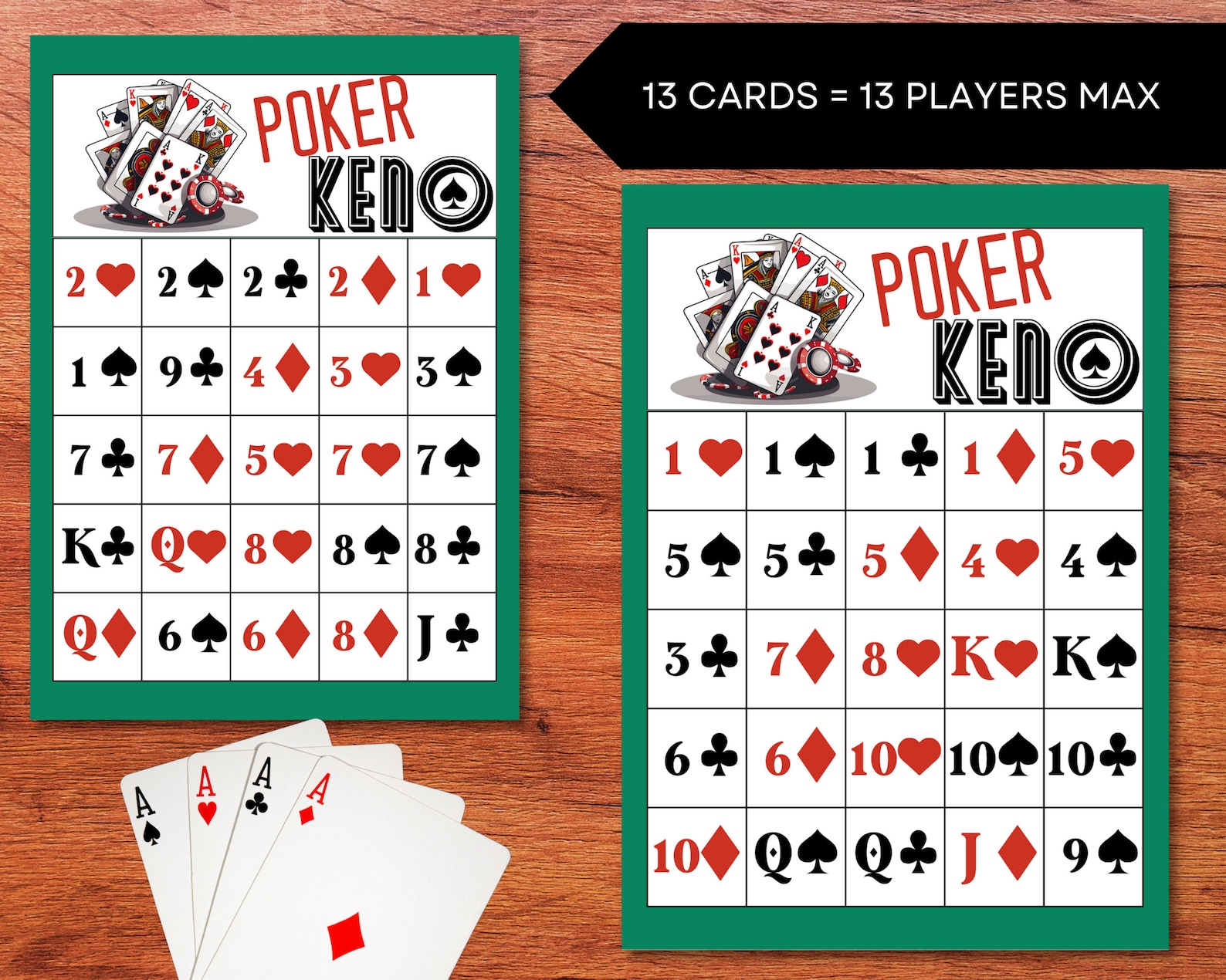 Printable Poker Keno Cards, PO-KE-NO Cards, Printable Pokeno Cards ...