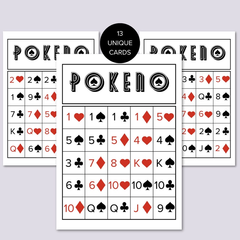 Printable Poker Keno Cards, PO-KE-NO Cards, Printable Pokeno Cards ...