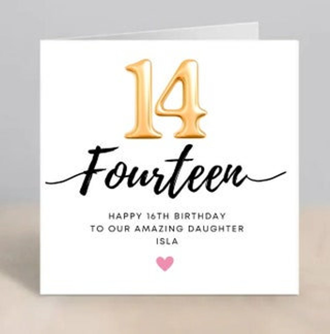 Personalised 14th Birthday Card, Teenage Girl Fourteenth Birthday ...