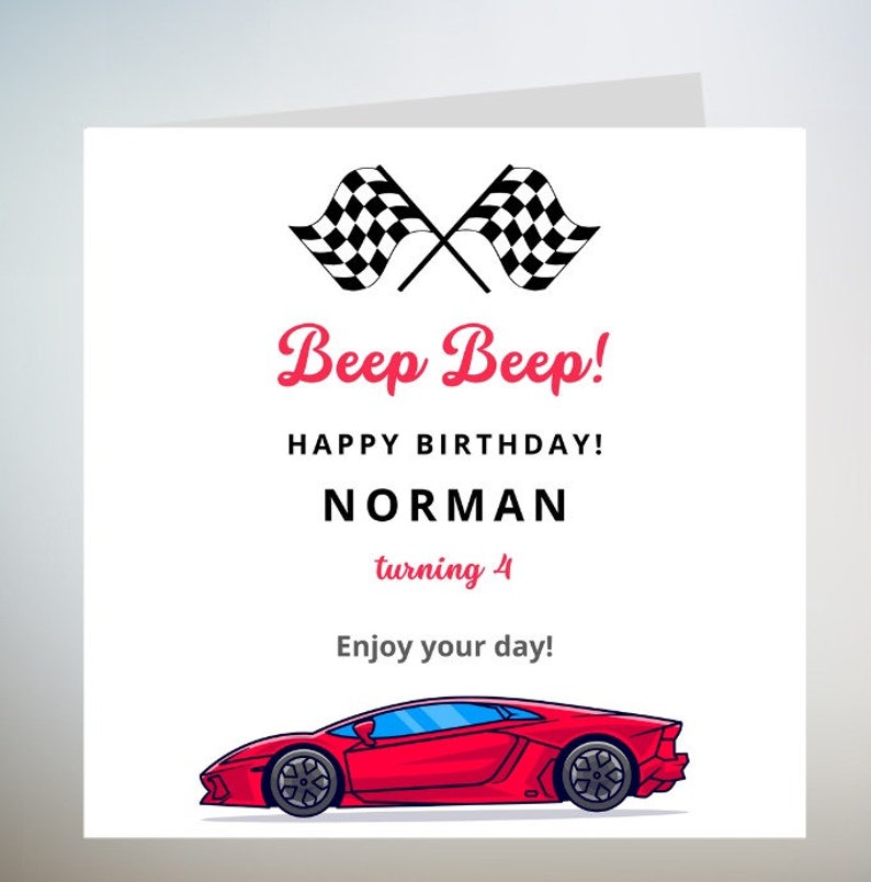 Personalised Sports Car Happy Birthday Card for Dad and Son, Red Racing ...