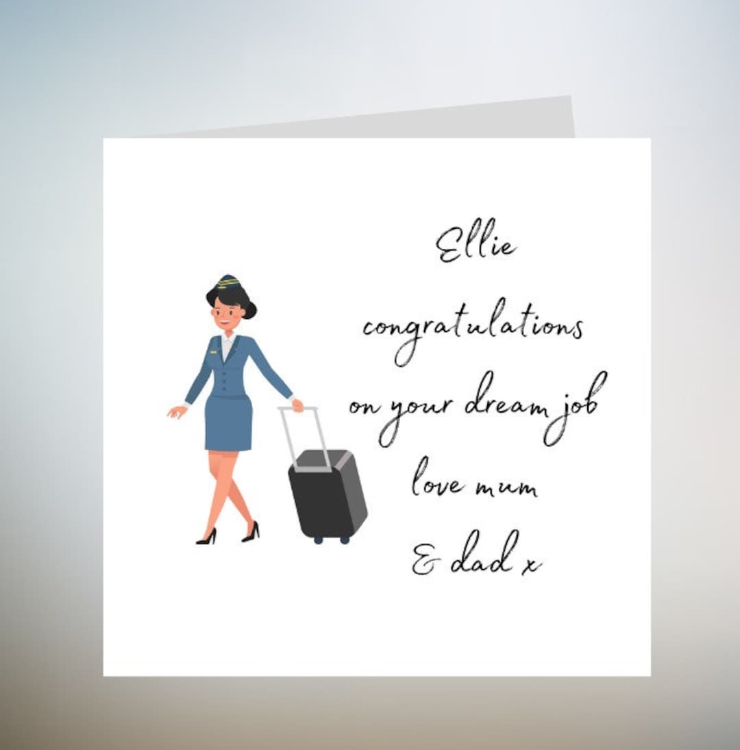Flight Attendant, Air Hostess, Card for Flight Attendant, Card for Air ...