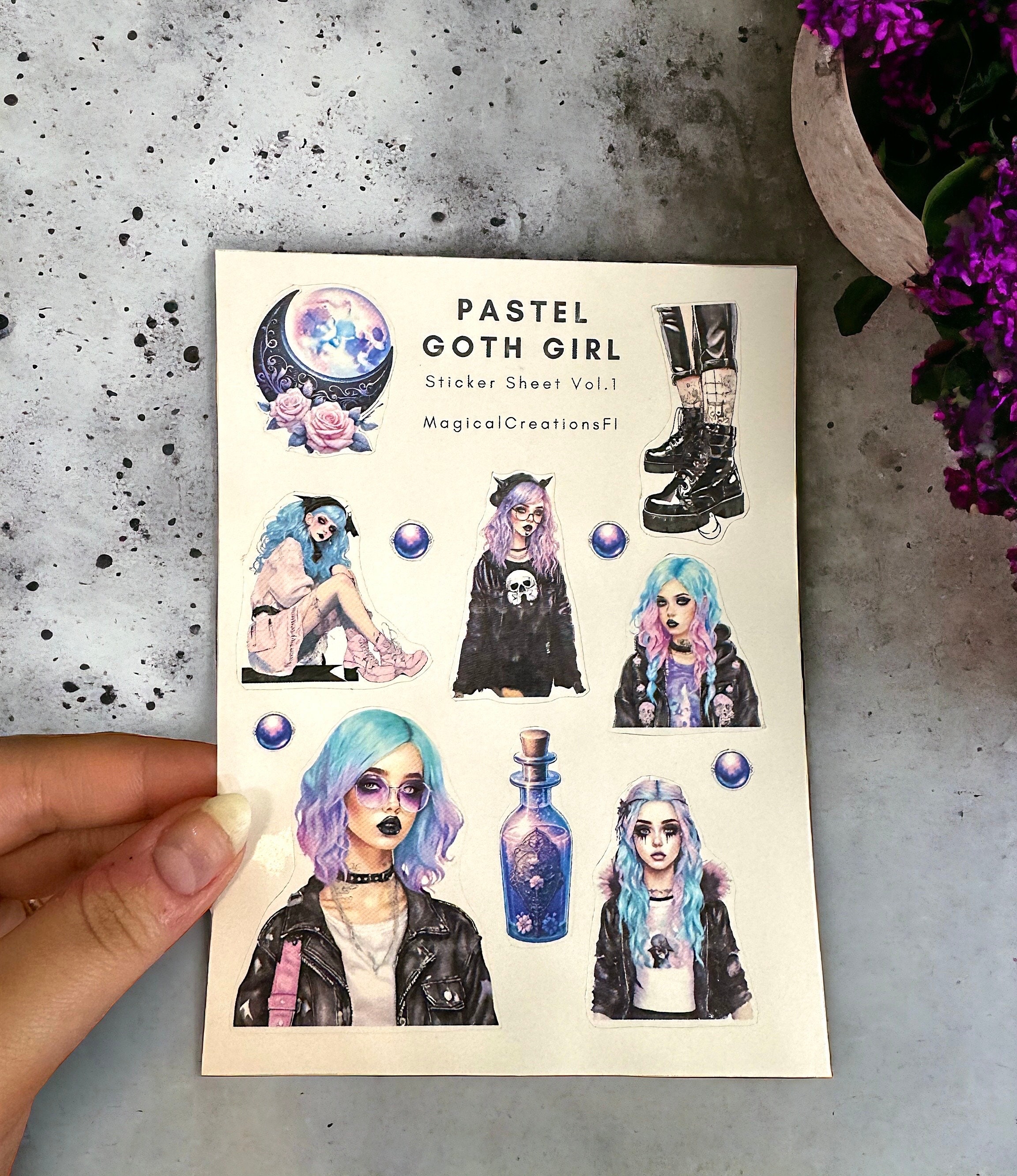 Pastel Goth Girl Sticker Sheet Vol.1 pastel Goth Girl Stickers, Planner ...