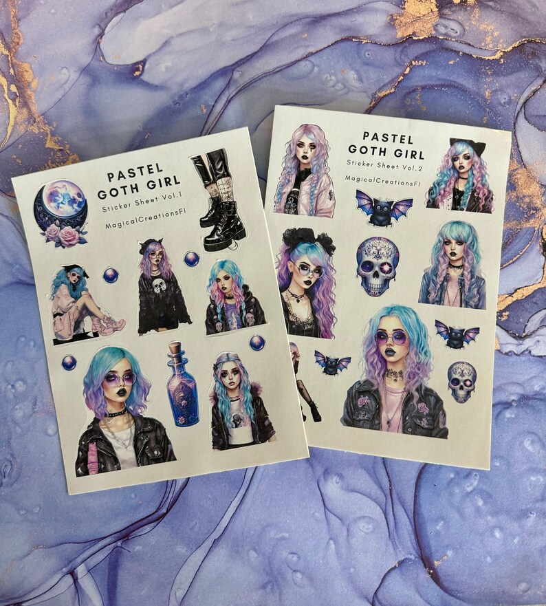 Pastel Goth Girl Sticker Sheet Vol.1 pastel Goth Girl Stickers, Planner ...