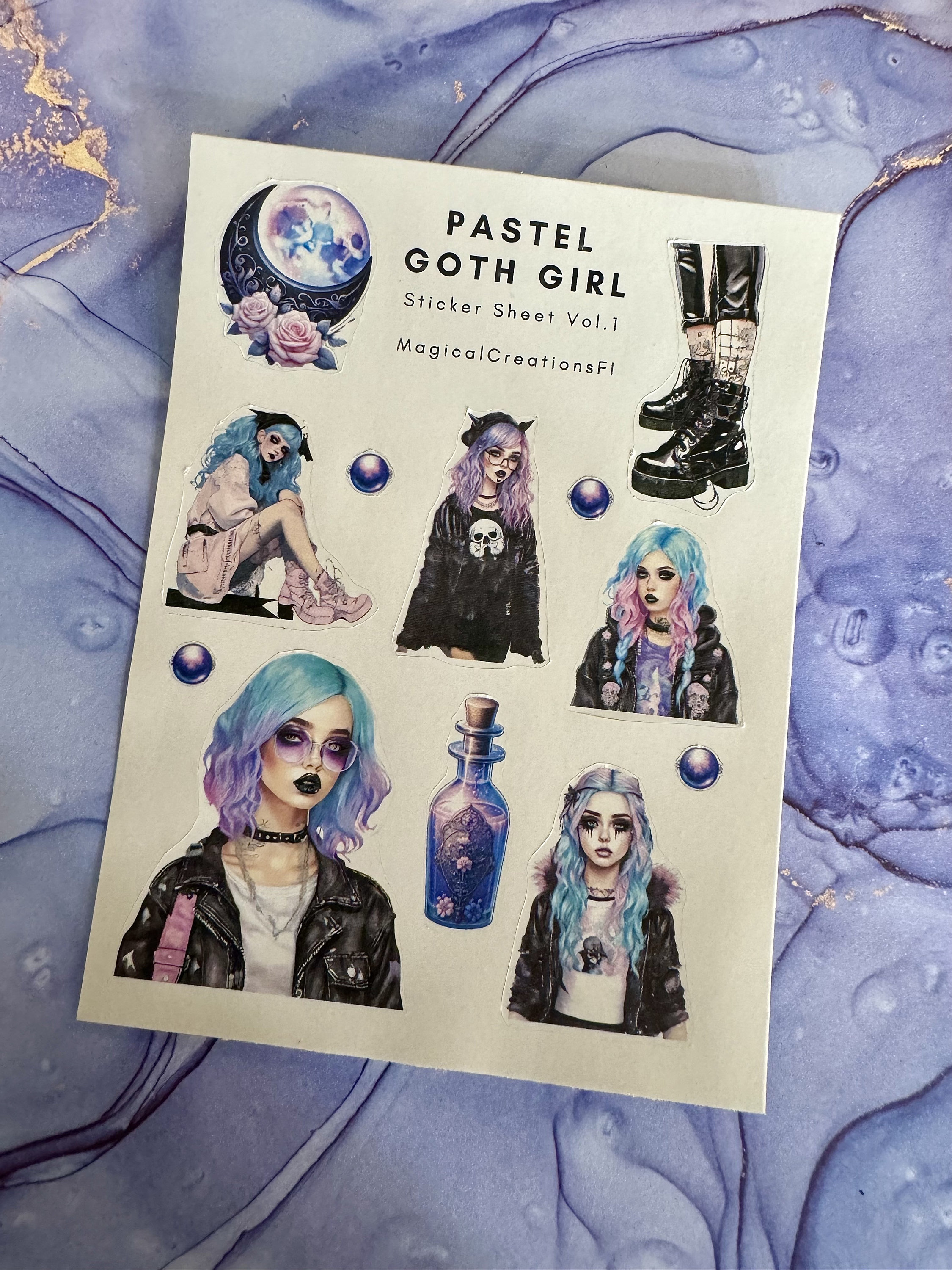 Pastel Goth Girl Sticker Sheet Vol.1 -pastel Goth Girl Stickers ...