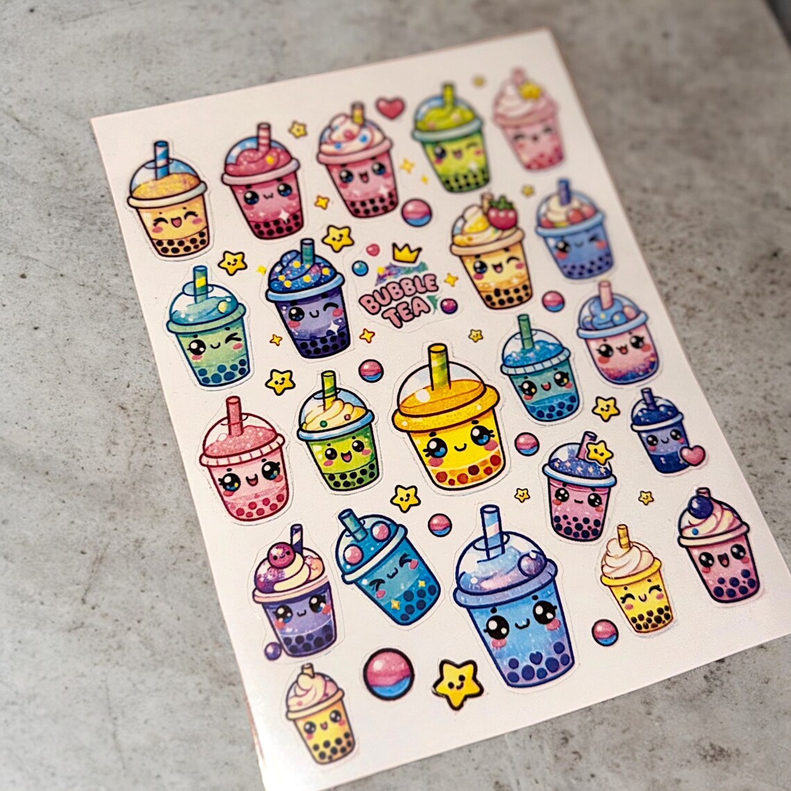 Bubble Tea Stickers Super Cute Colorful Bubble Tea Sticker Sheet With ...