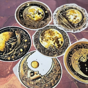 Golden Moon Sticker - 1 Big Easy to Peel Sticker - Perfect for Crafting ...