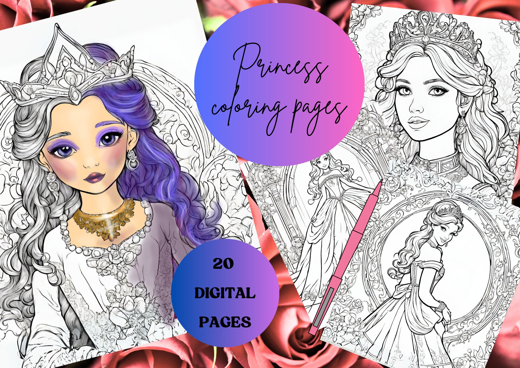 Princess Coloring Pages 20 High Quality Digital Instant - Etsy