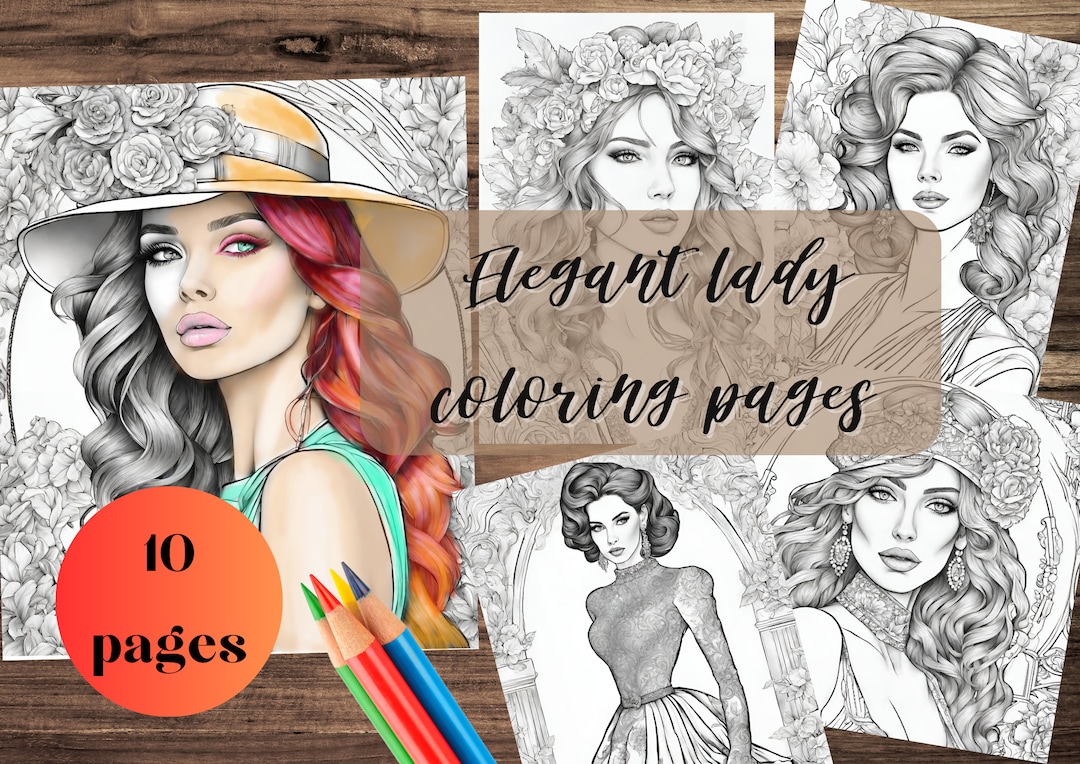 Elegant Lady Coloring Pages - 10 High Quality Coloring Pages - INSTANT ...