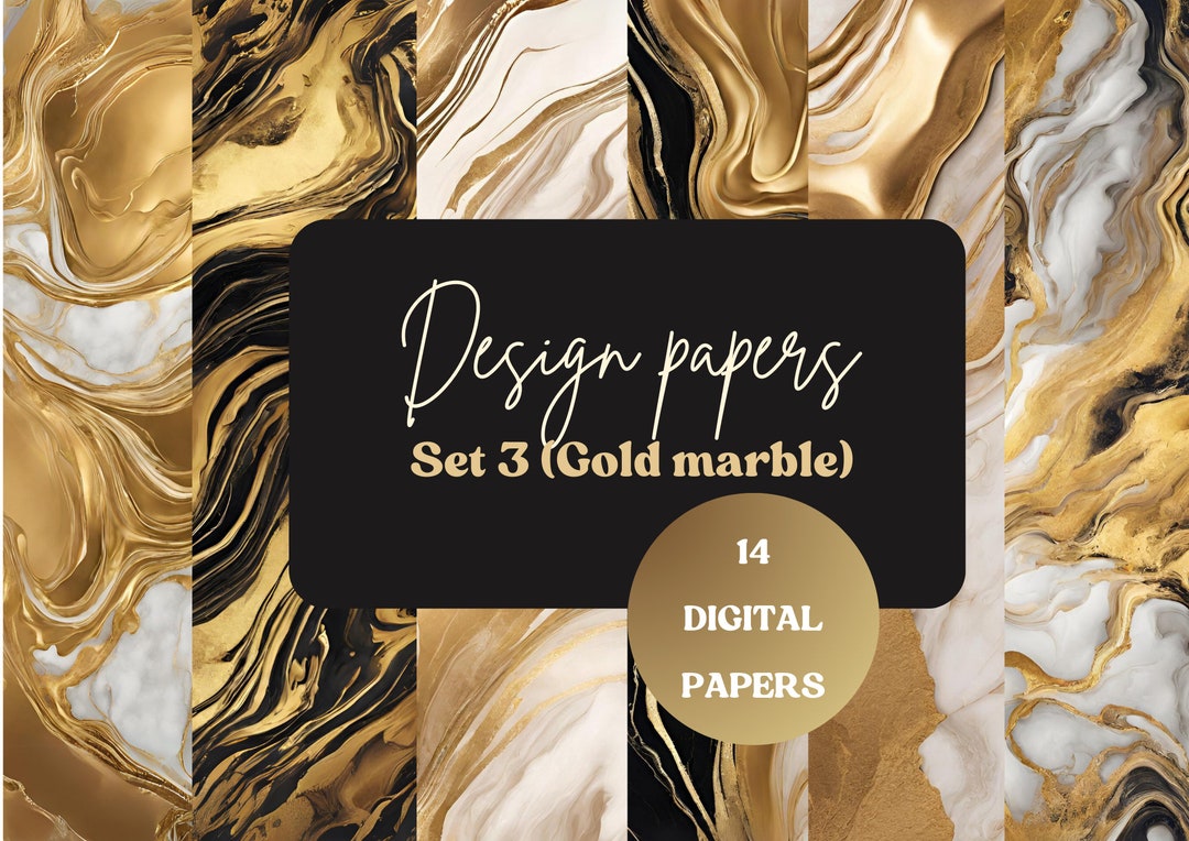 Marble Design Papers Set 3 (gold Marble) - 14 High Quality Digital ...
