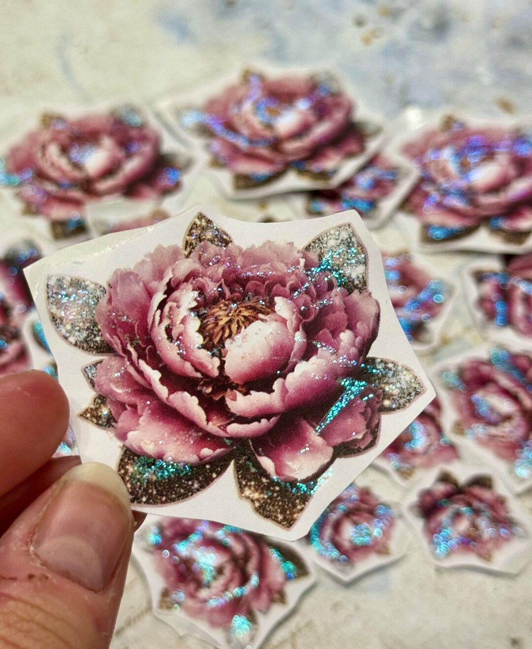 Peony Stickers (set 2) - 22 Pcs Beautiful Glitter Stickers Perfect for ...