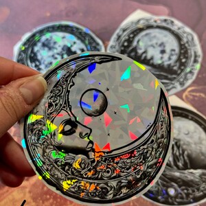 Holographic Moon Sticker - 1 Big Easy to Peel Sticker - Perfect for ...