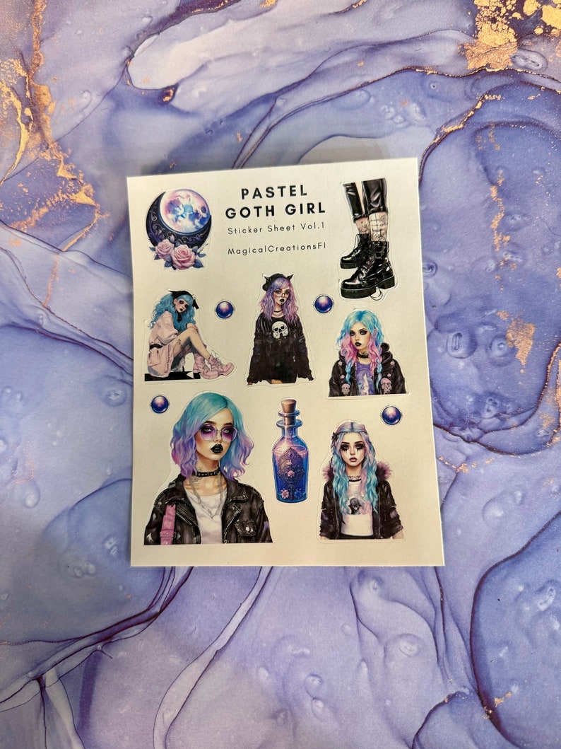Pastel Goth Girl Sticker Sheet Vol.1 pastel Goth Girl Stickers, Planner ...