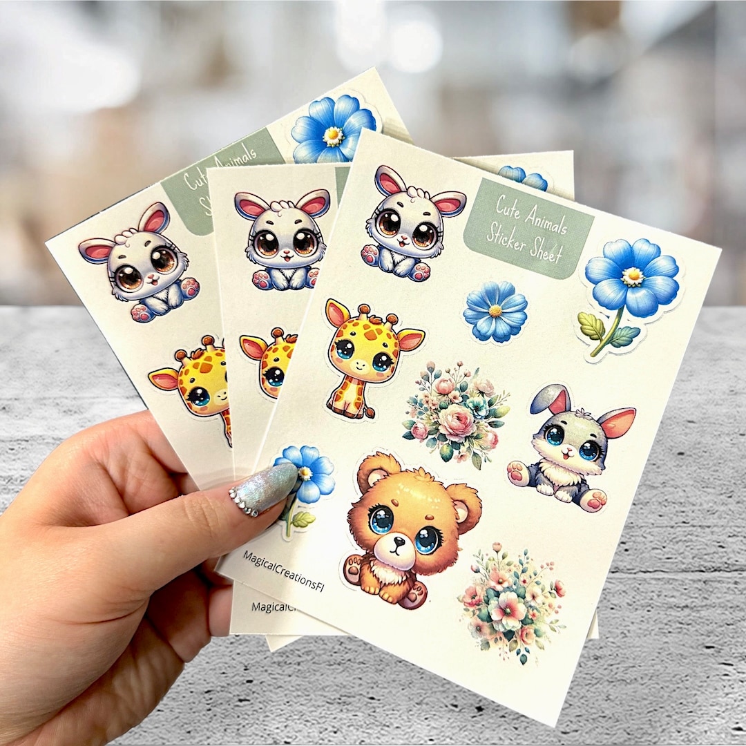 Cute Animals Sticker Sheet 1 Sheet of Glossy Stickers Planner Stickers ...