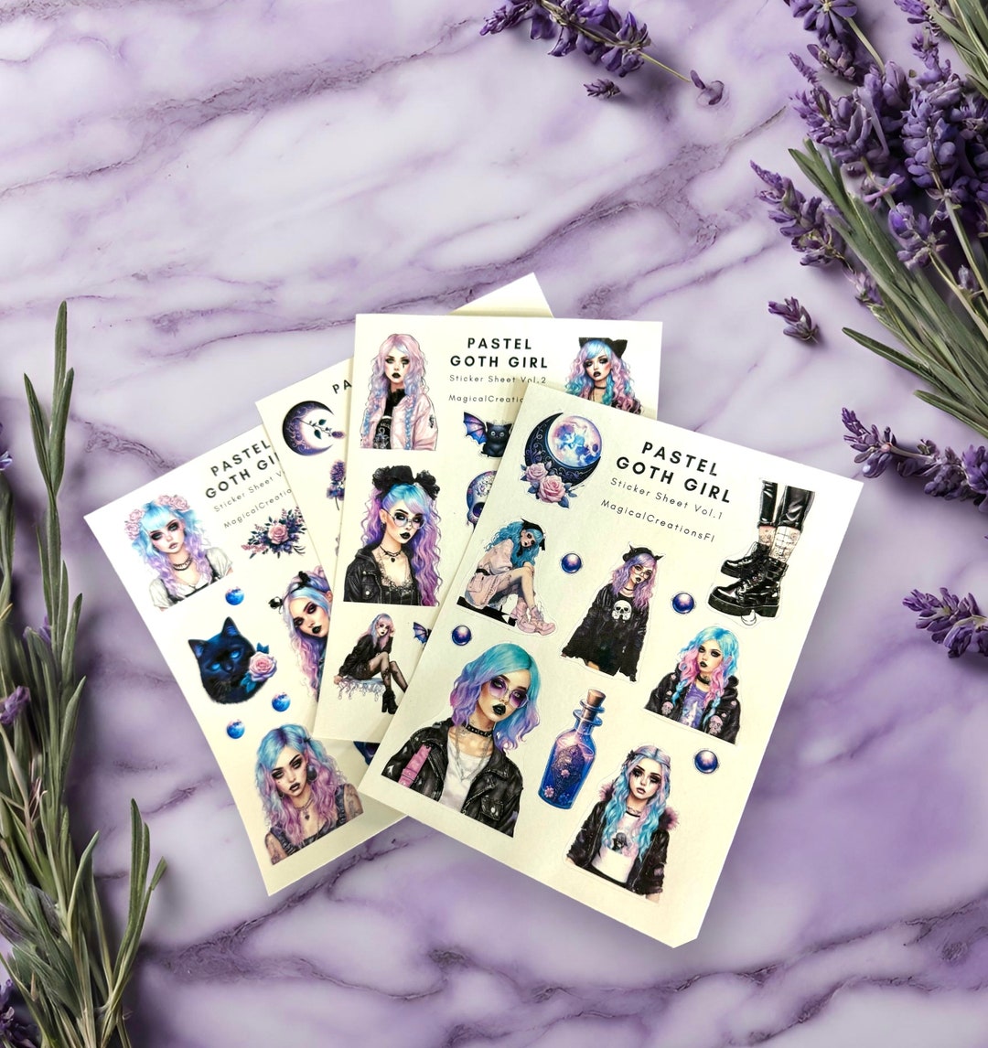 Pastel Goth Girl Sticker Sheet Vol.1 -pastel Goth Girl Stickers ...
