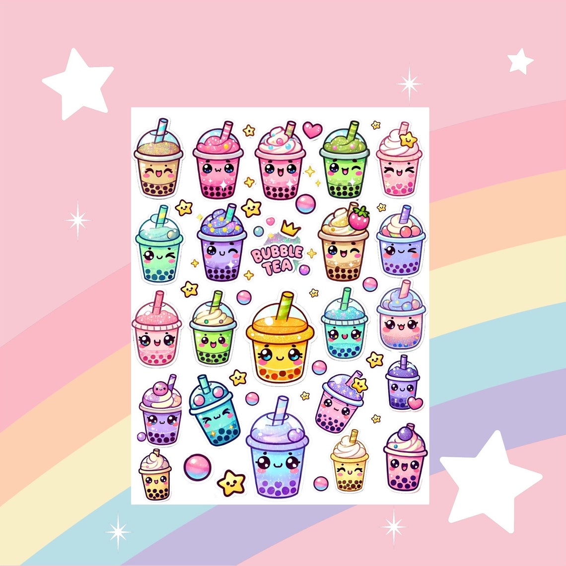 Bubble Tea Stickers Super Cute Colorful Bubble Tea Sticker Sheet With ...