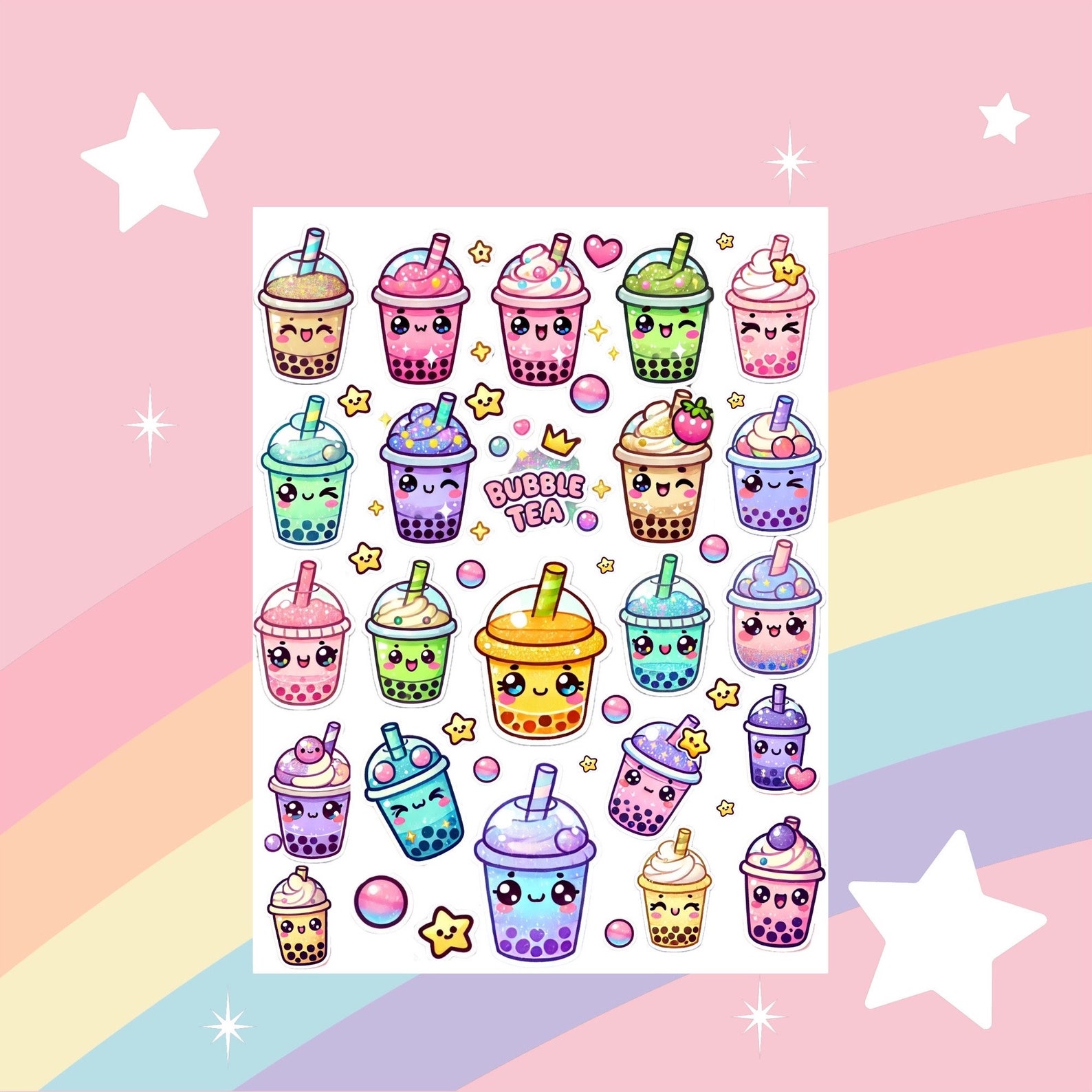 Bubble Tea Stickers - Super Cute Colorful Bubble Tea Sticker Sheet With ...