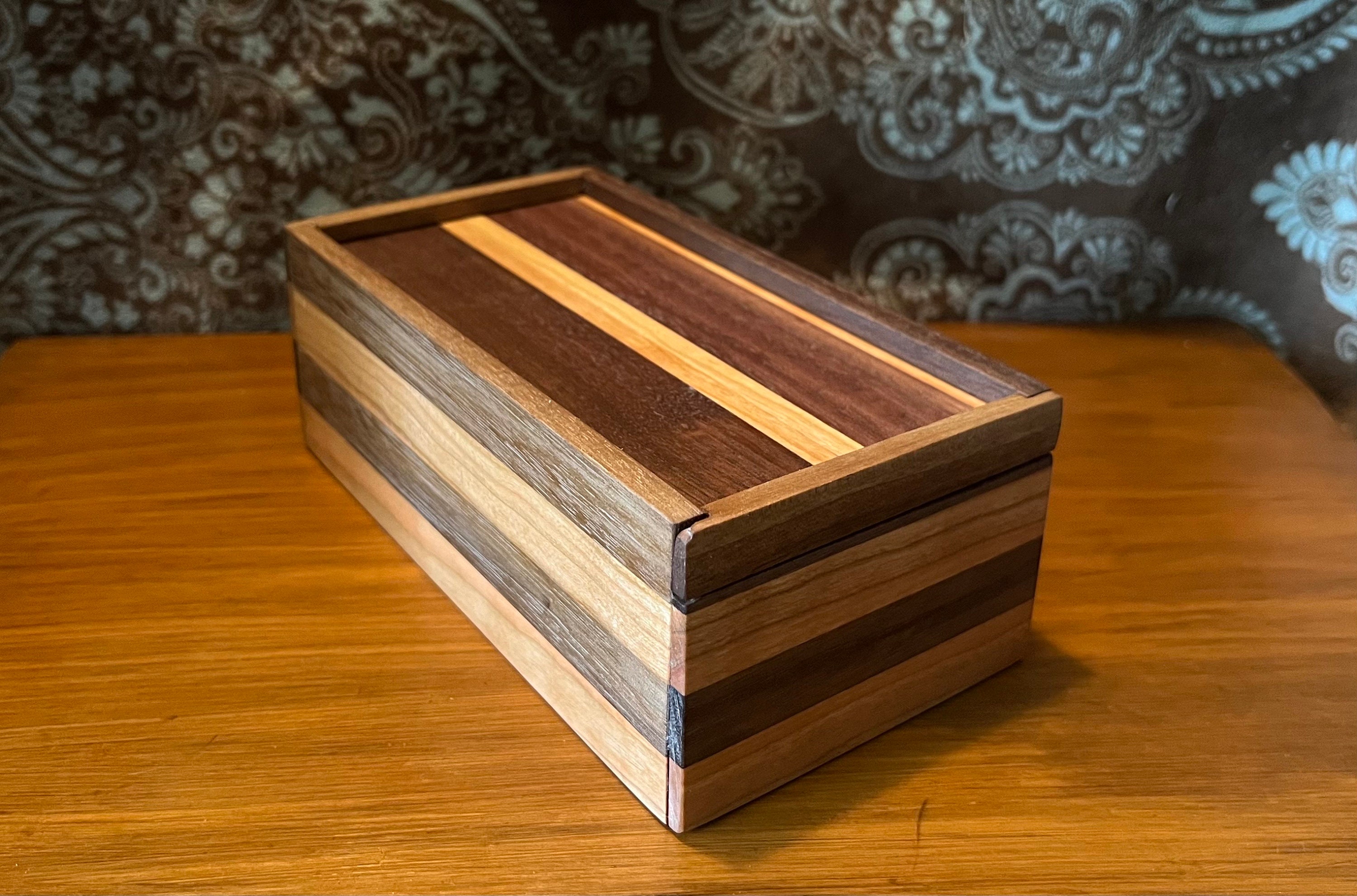 Slide Lid Wooden Box 7-1/4x4x2-3/4 Cherry & Walnut Felt Interior - Etsy