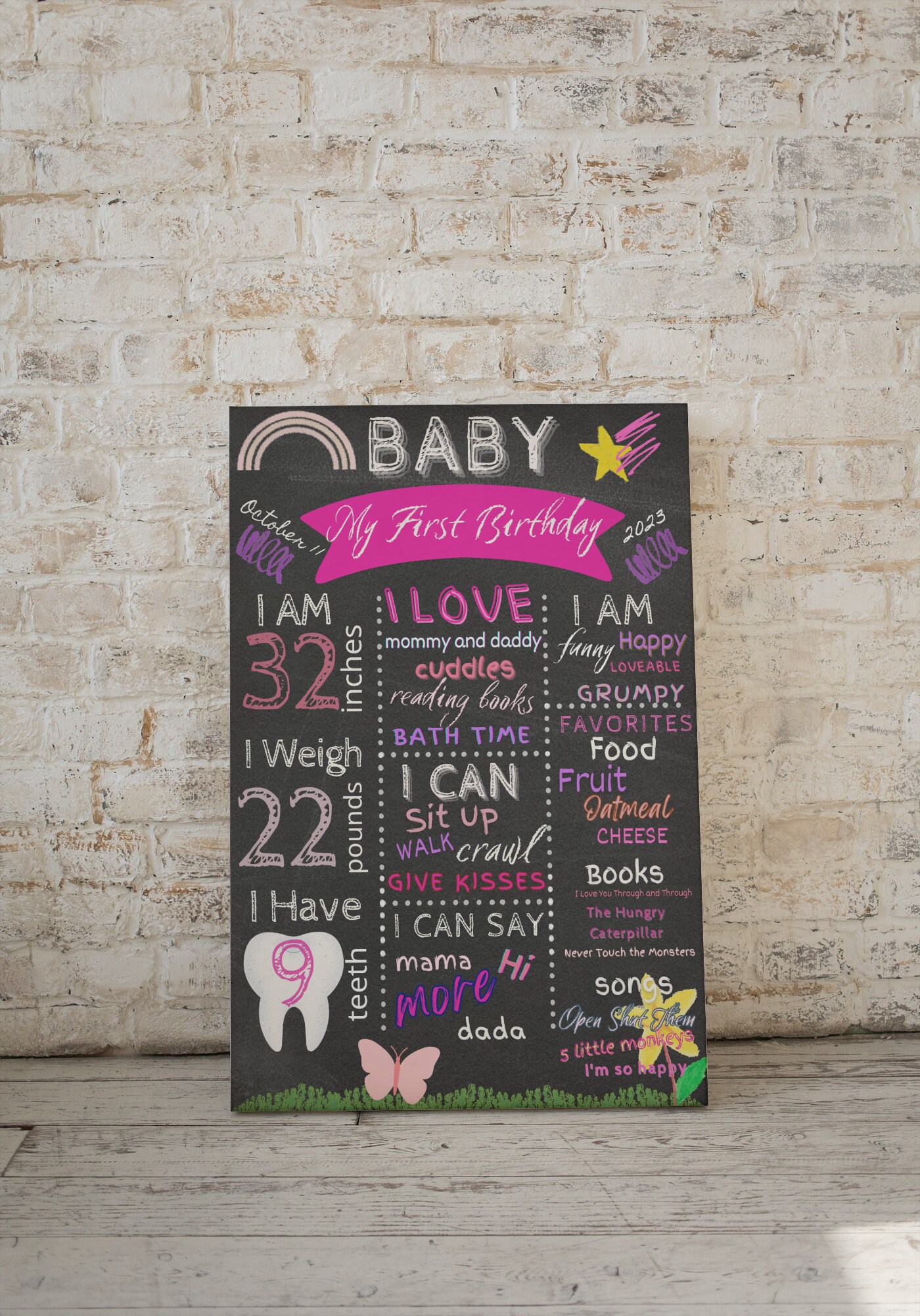 First Birthday Milestone Chalkboard Poster Template, Fully Customizable ...