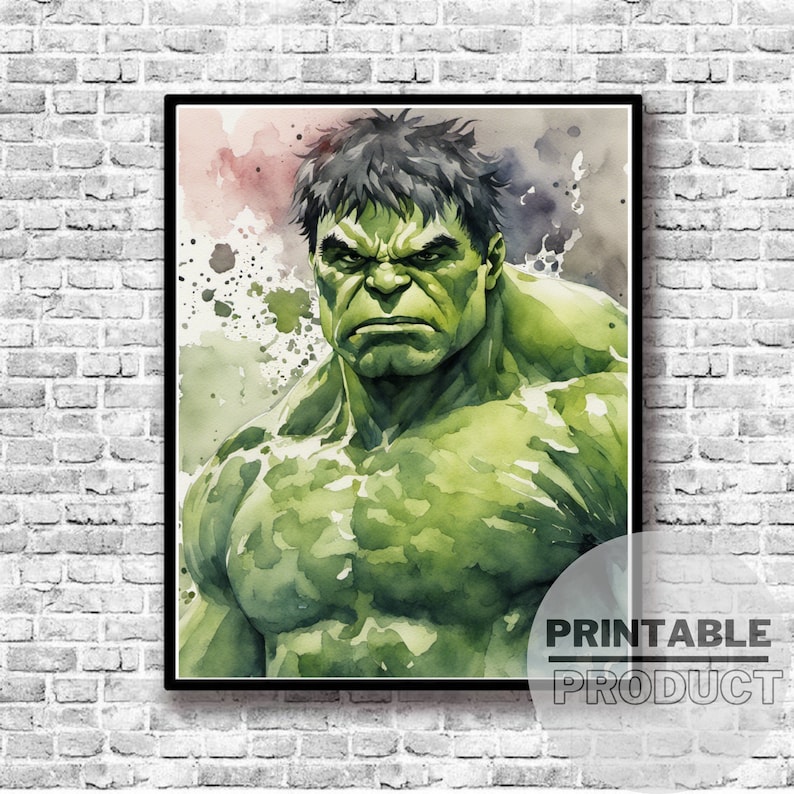 Set of 5 Hulk Printable Watercolor and HD Digital Art Captivating Wall ...