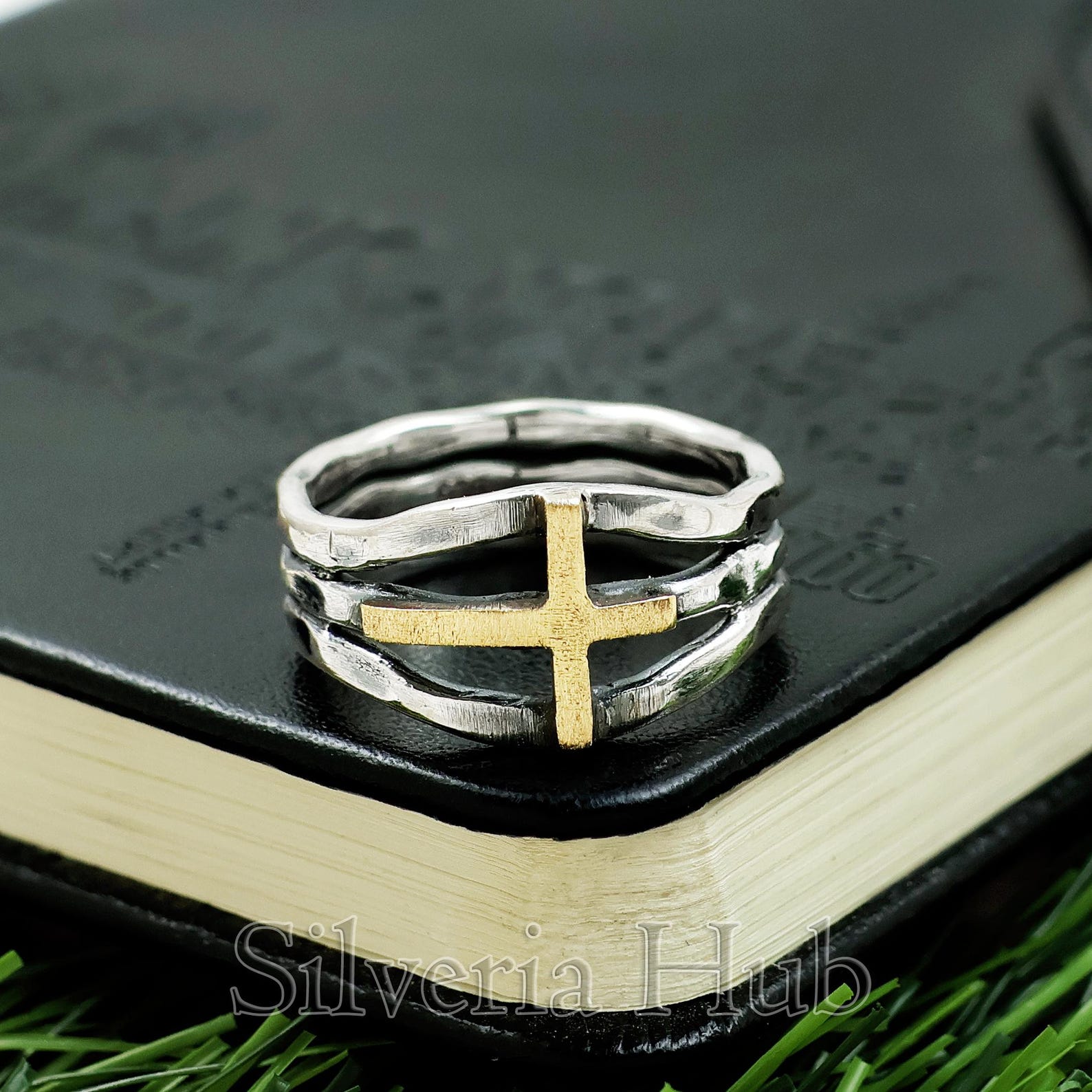 Handmade Sterling Silver Two-tone Cross Ring: Religious Statement ...